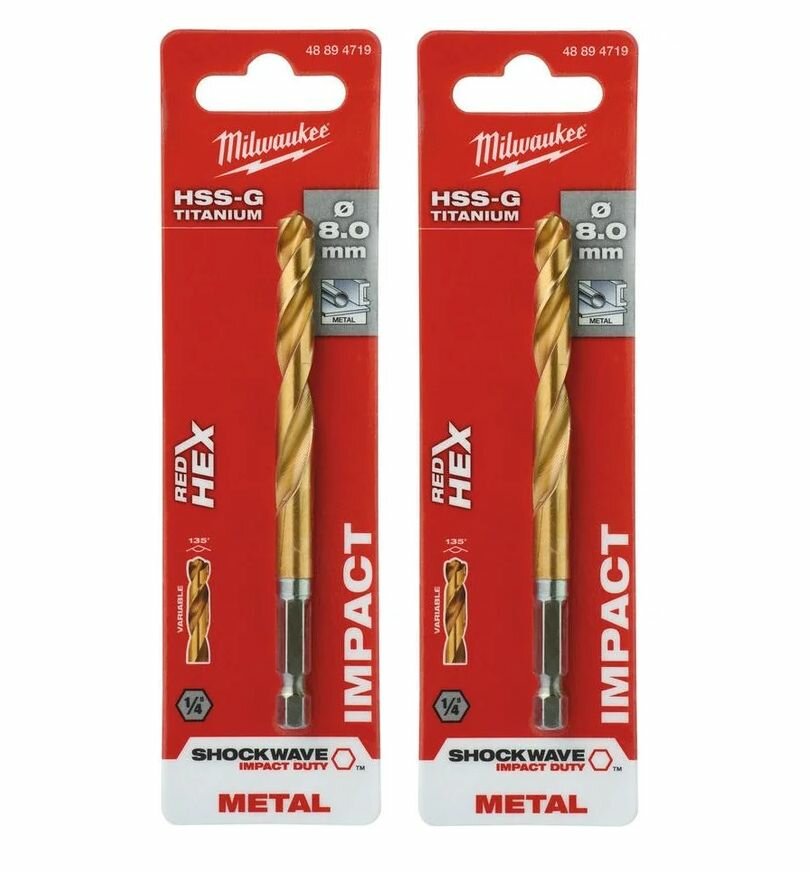 Сверло по металлу RedHEX HSS-G TiN (8х67х111 мм, 2 шт) Milwaukee