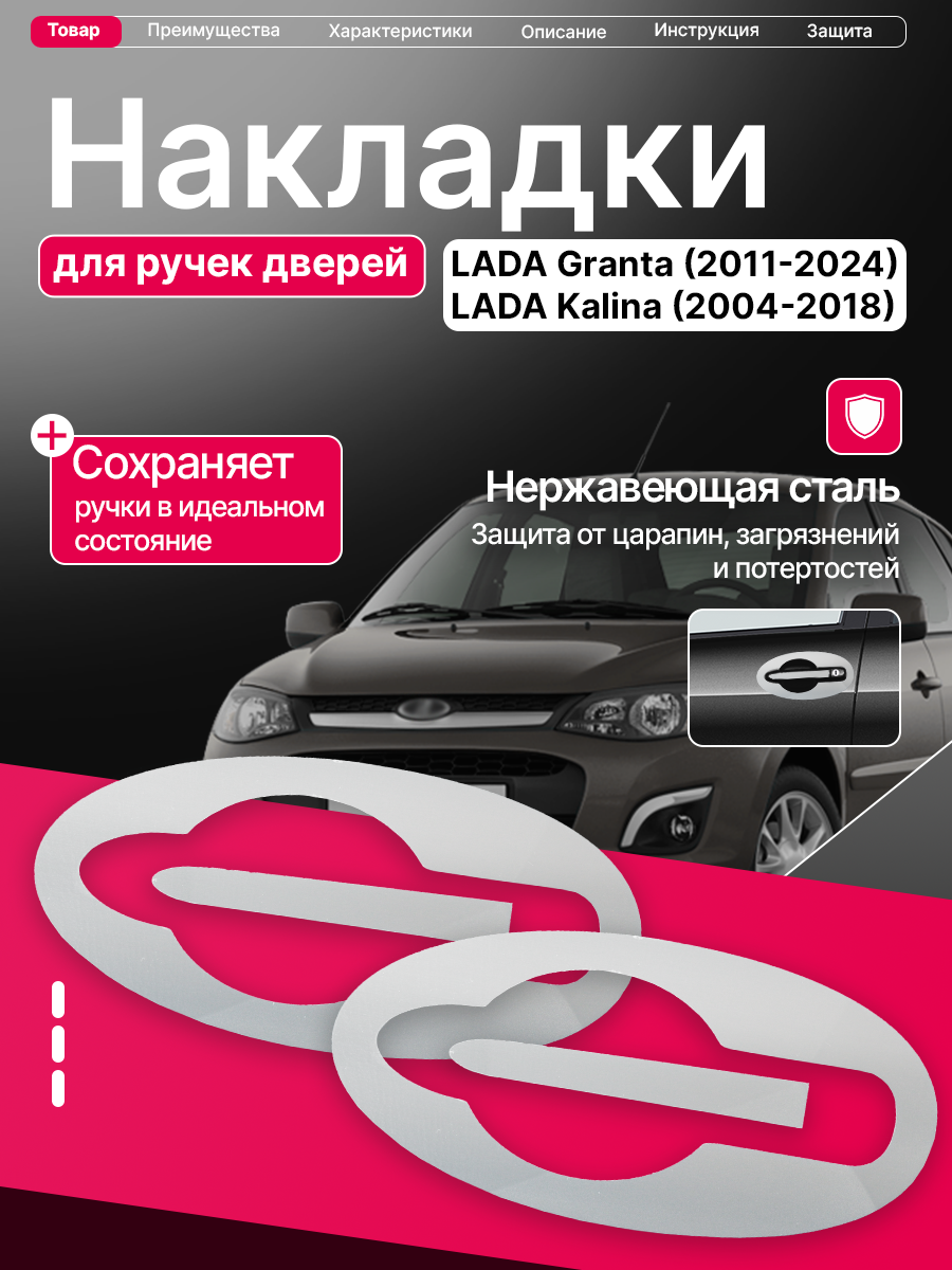 Накладки на ручки дверей Лада Гранта (2011-2024) / Лада Калина (2004-2018)