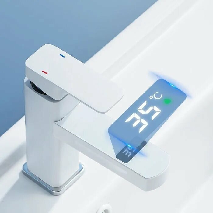 Смесители для раковины в ванной с цифровым дисплеем, белый