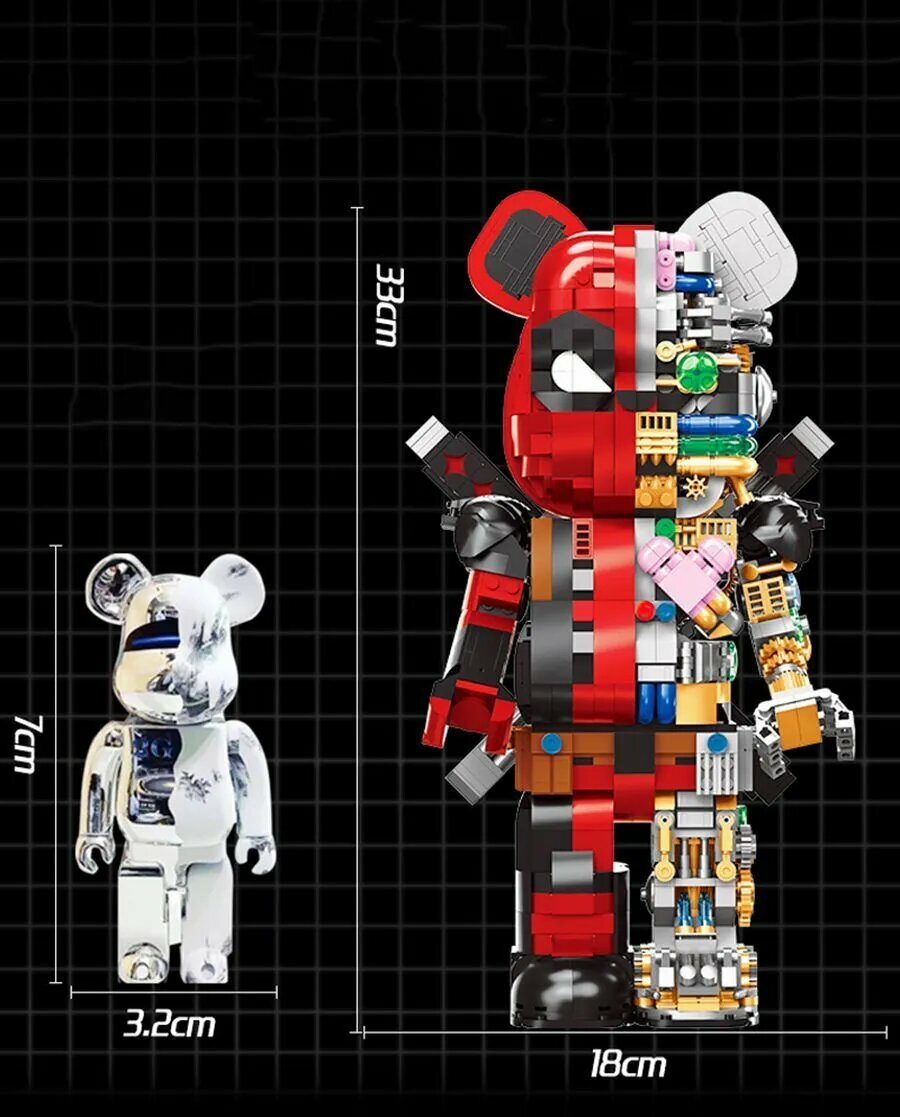 Конструктор BearBrick дэдпул, 2000 деталей / DEADPOOL — фото 1