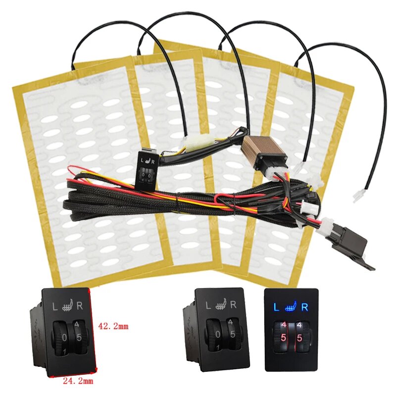 Новый комплект для подогрева сидений автомобиля, подходят для 2 сидений, проволока из сплава/углеродное волокно, нагревательная подушка, 5-уровневый переключатель для Toyota Camry Corolla RAV4 Highlander, Alloy Wire