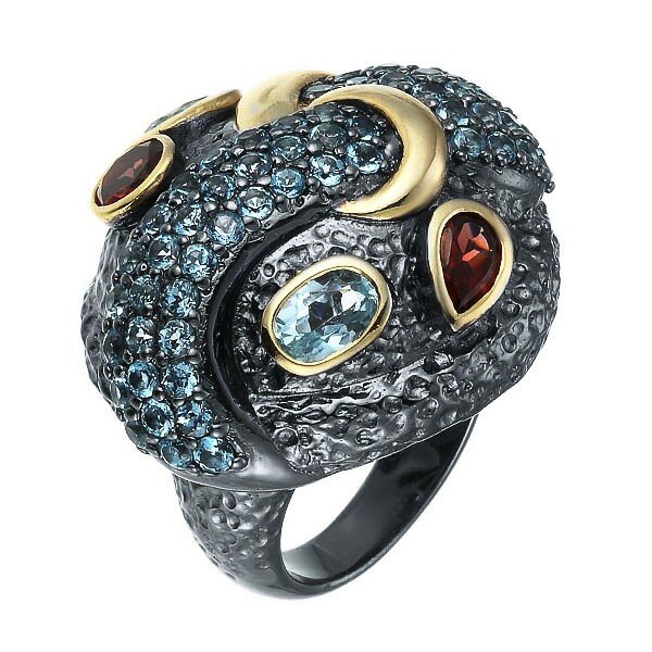 Кольцо, серебро, 925 проба, гранат, топаз