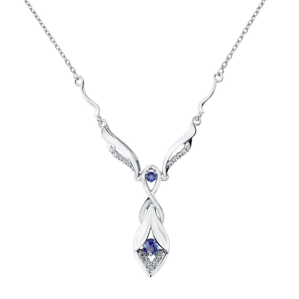 Колье, белое золото, 585 проба, бриллиант, танзанит