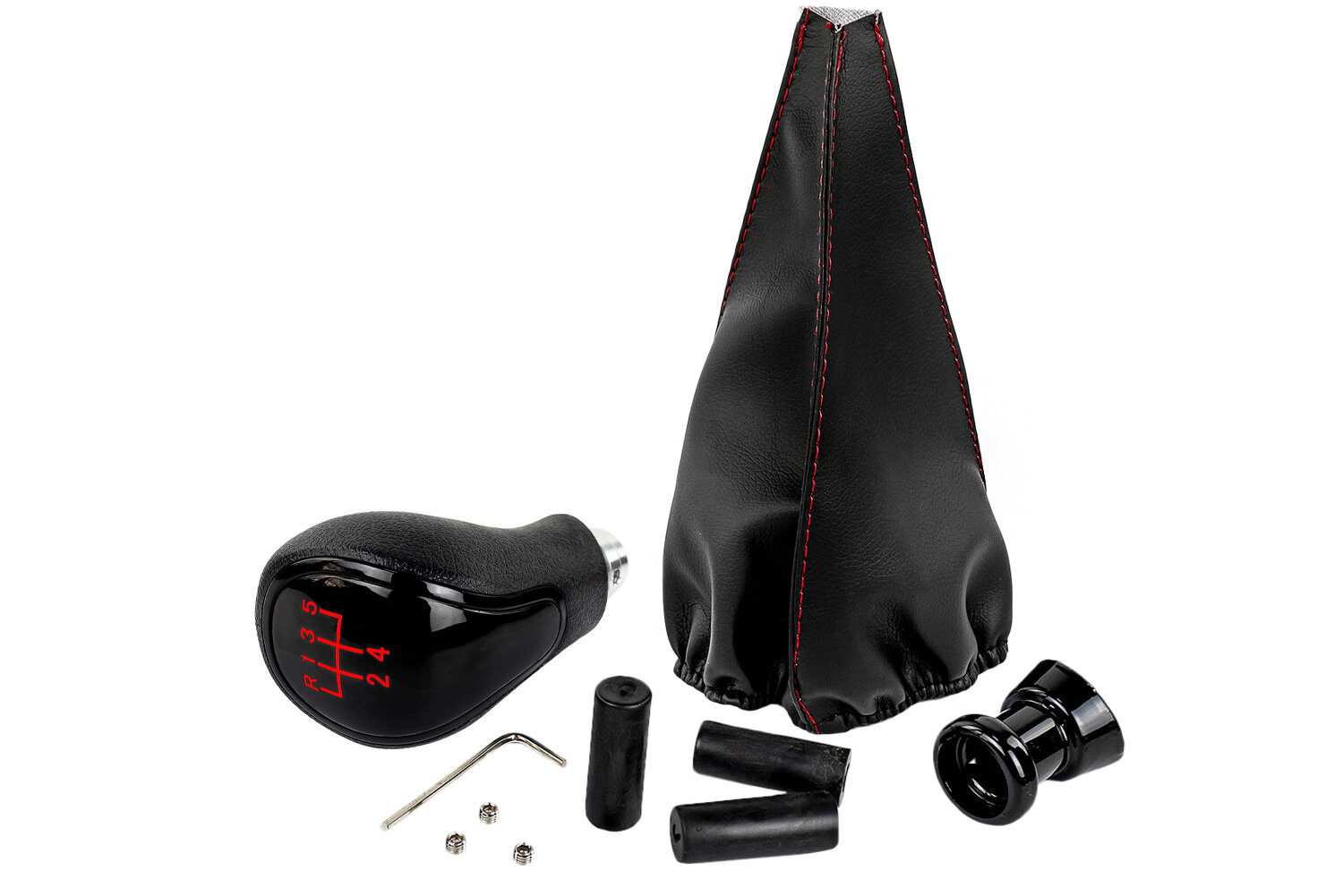 Ручка КПП черный лак, красная подсветка Sal-Man, с пыльником с красной строчкой на ВАЗ 2108, 2109, 21099