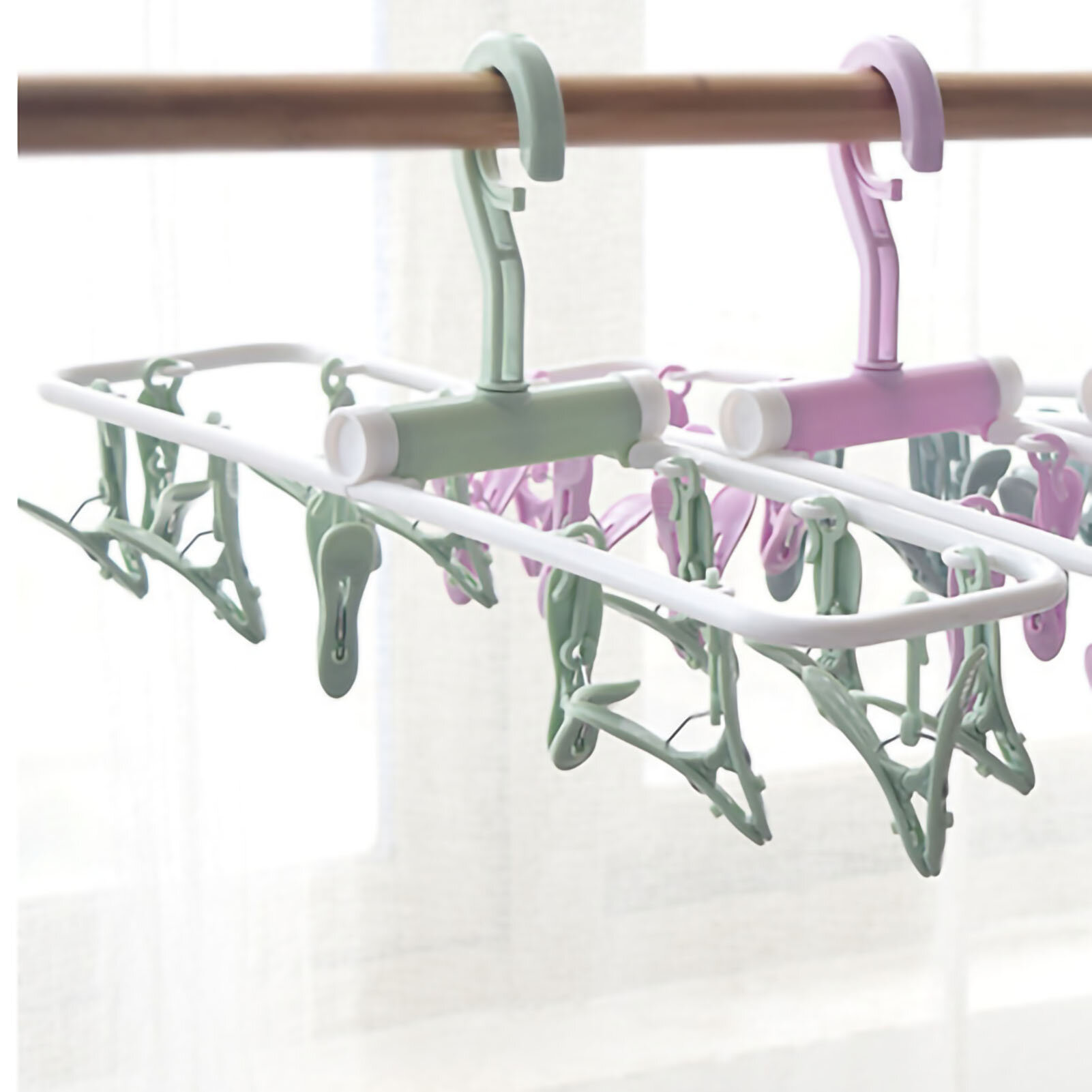 Стойка для сушки, пластиковая складная ветрозащитная противоскользящая вешалка для носков для нижнего белья с 12 зажимами для дома, скандинавский зеленый цвет