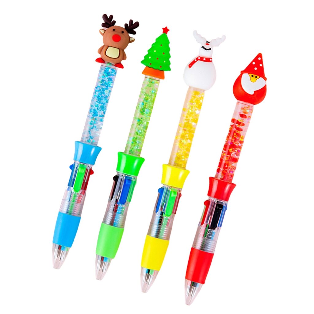 1 упаковка из 4-х рождественских четырехцветных ручек с зыбучими песками (случайные стили на главном рисунке)-Christmas C series