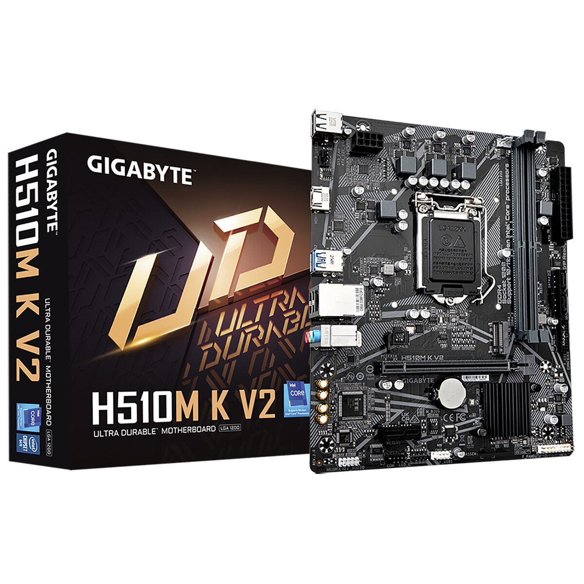 Материнская плата Gigabyte H510M K V2 2.0, уц-3 Socket 1200, Intel®Q470, 2xDDR4-3200, HDMI, 1xPCI-Ex16, 1xPCI-Ex1, 2xSATA3, 1xM.2, 8 Ch Audio, GLan, (4+2)xUSB2.0, (2+2)xUSB3.2, mATX, RTL {10}