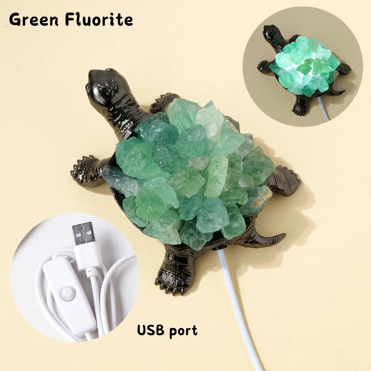 Статуэтка черепахи из зеленого флюорита, USB
