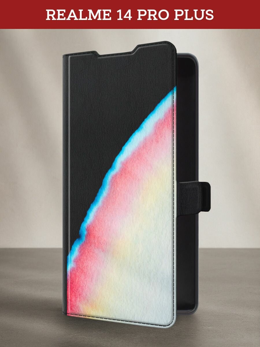 Чехол-книжка на Realme 14 Pro Plus / Реалми 14 Про Плюс с принтом Слияние красок, черный