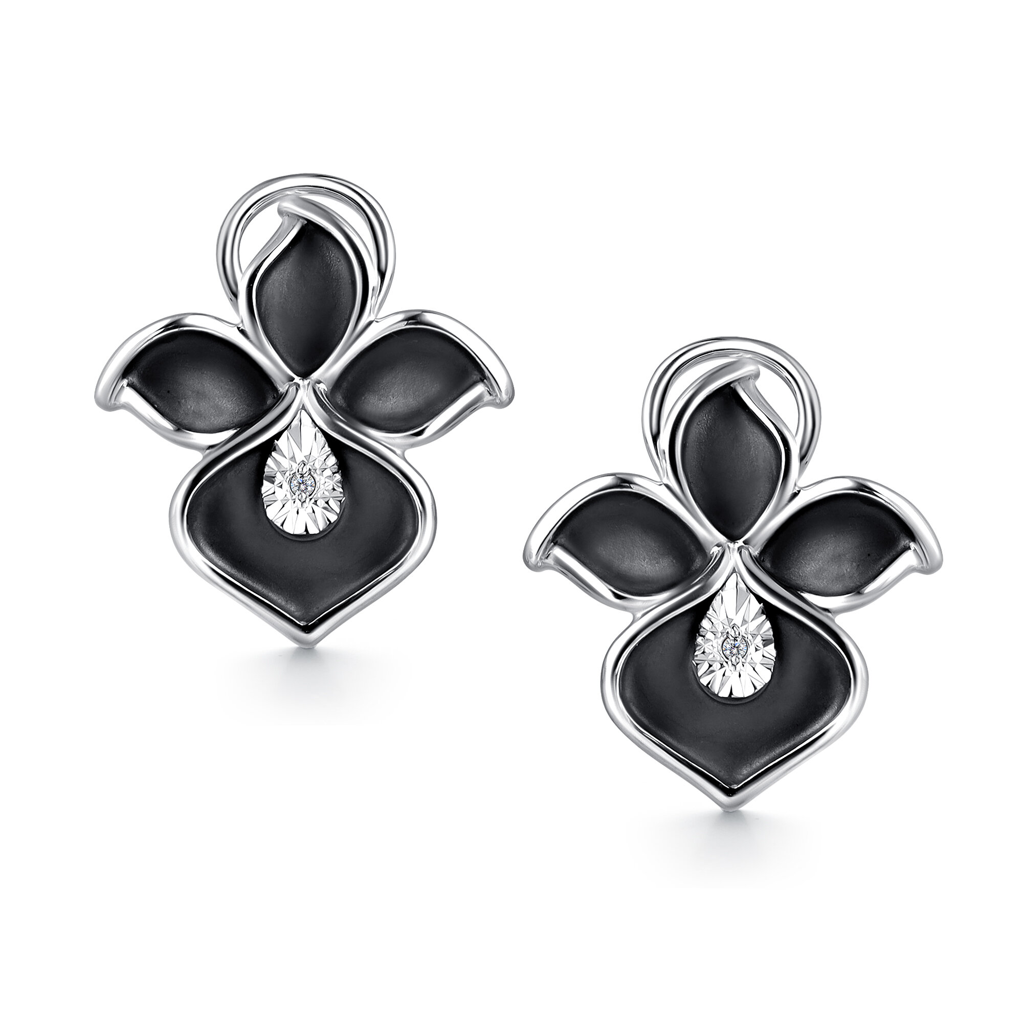 Серьги, серебро, 925 проба, родирование, бриллиант