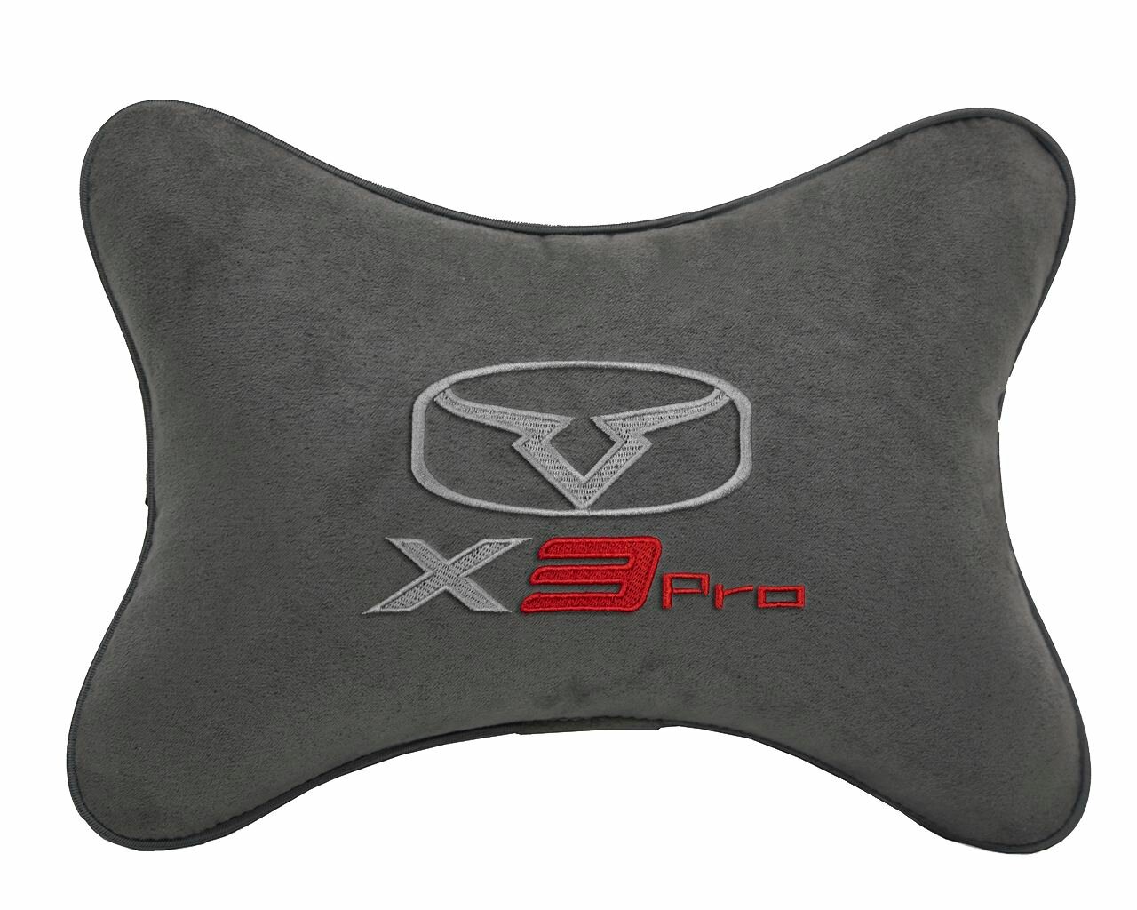 Подушка на подголовник автомобильная темно-серая алькантара KAIYI X3Pro