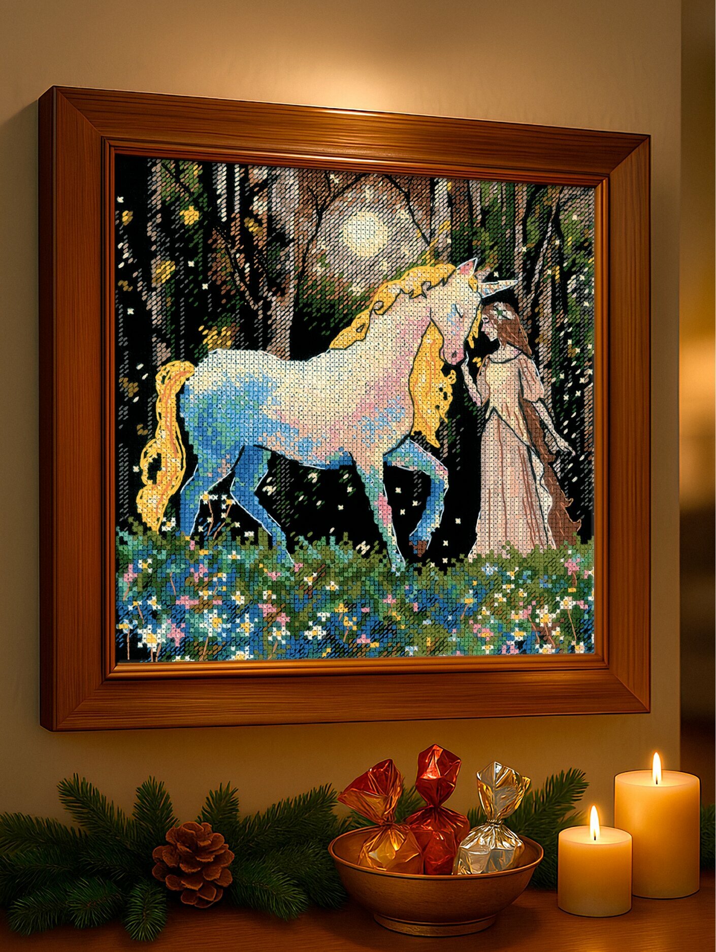 Набор для вышивания крестом Риолис, вышивка крестиком "Легенда о единороге", 20*20см, 2307