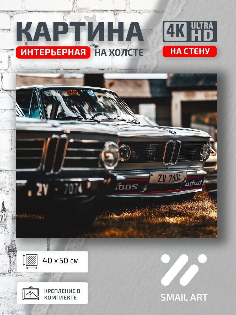 Картина на холсте интерьерная 40 на 50 на стену BMW 2002 для спальни атмосфера