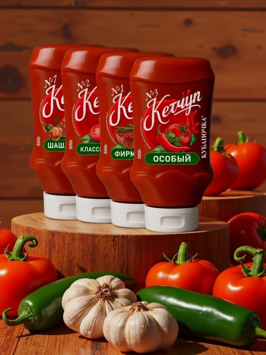 Кубаночка кетчуп Классический, Шашлычный, Фирменный, Особый по 500гр