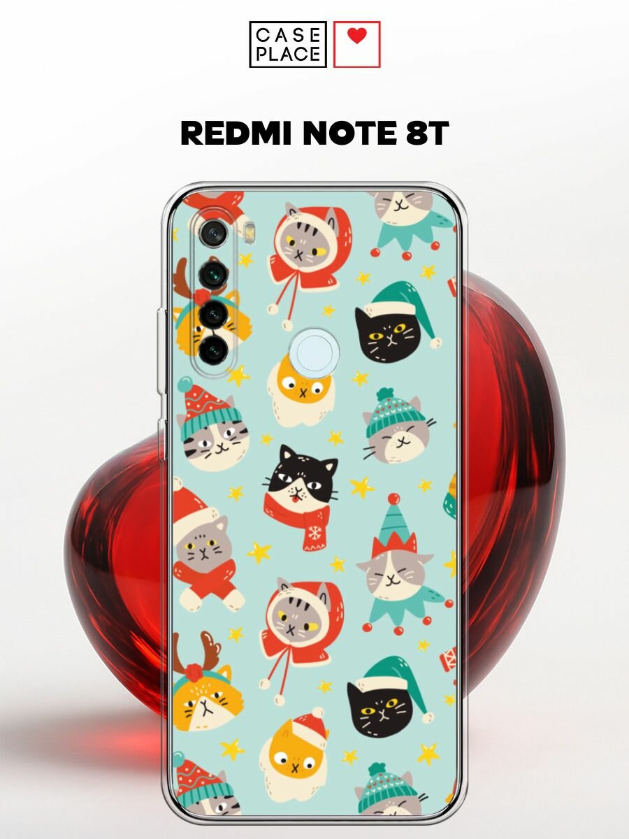 Чехол на Xiaomi Redmi Note 8T / Сяоми Редми Нот 8T с принтом Зимние котики паттерн