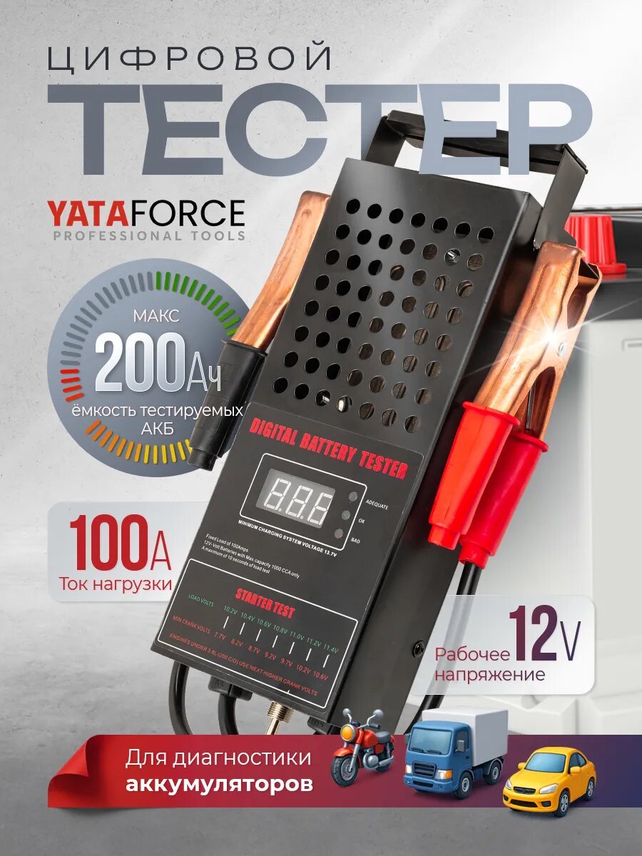 Тестер аккумуляторных батарей цифровой (12V, 100А)