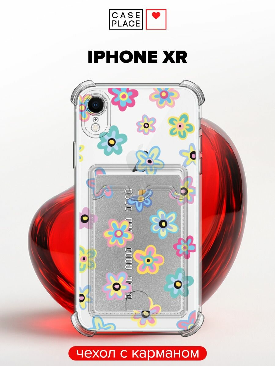 Чехол на Apple iPhone XR (Айфон XR) с картой и принтом Летние цветочки