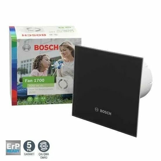 Bosch F1700 Dp100, Бесшумный аспиратор для ванной комнаты, глянцевый черный, 95м3ч