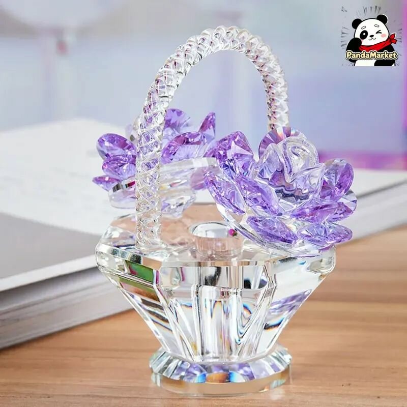 Хрустальная декоративная корзина с цветами