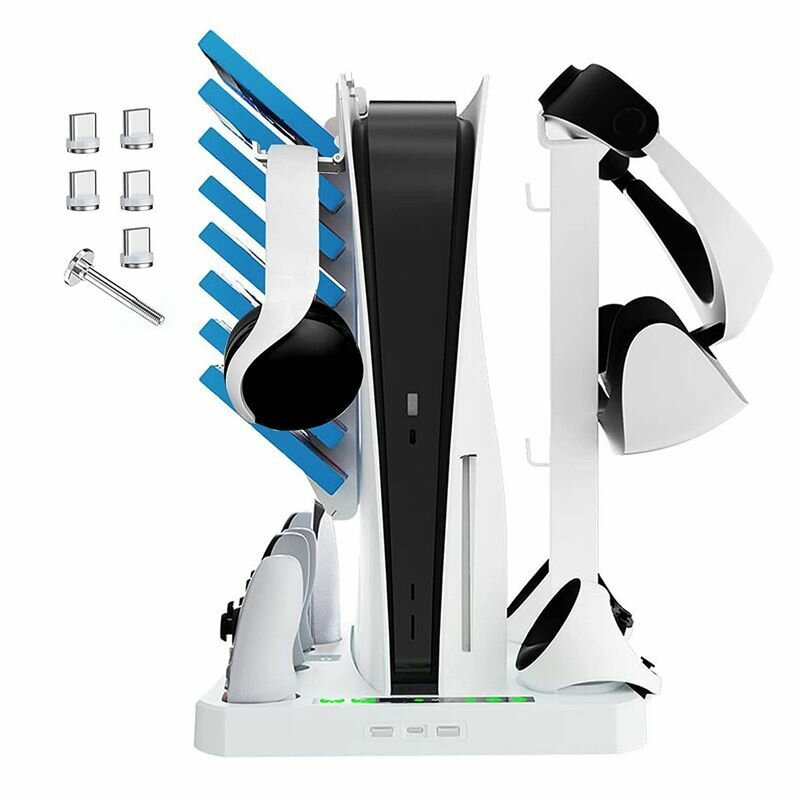 Для PS VR2 зарядная станция с охлаждающим вентилятором, подставка для зарядки VR гарнитурой и держателем хранения игр для VR шлема с охлаждением док-станция и держатель для игр