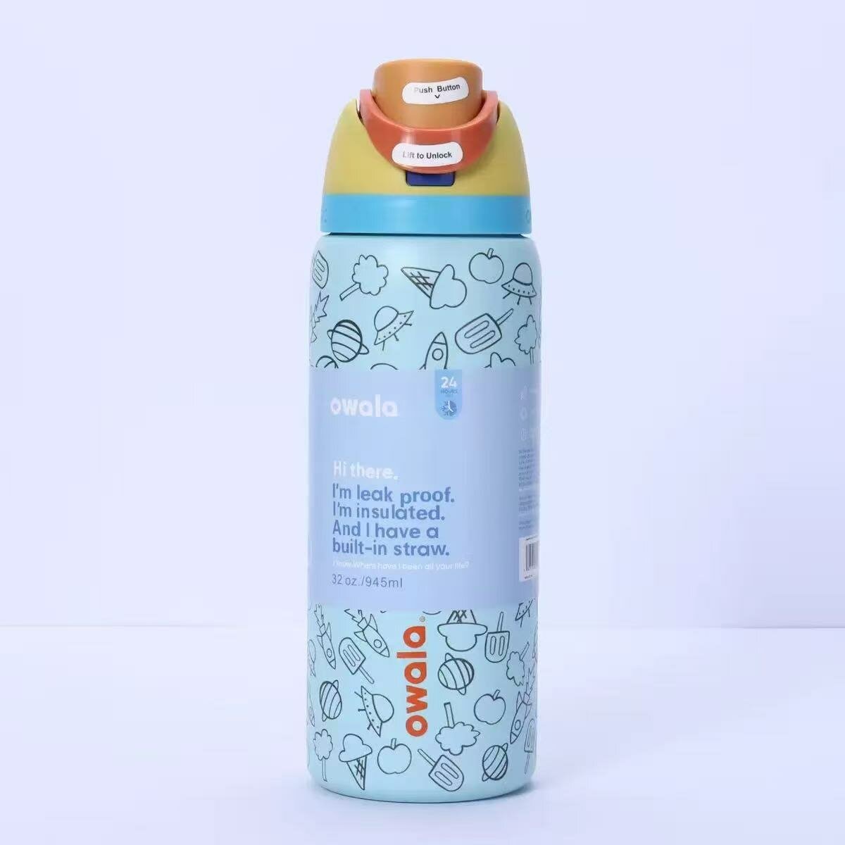 Новая бутылка для воды Owala Vacuum 32oz, спортивная бутылка из нержавеющей стали 304, изолированная кружка, портативная ручка, соломинка для улицы