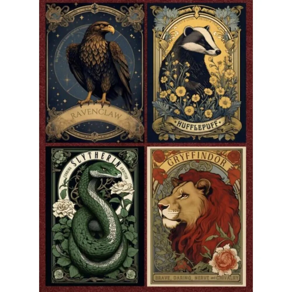 Алмазная Мозаика "Гарри Поттер Хогвартс Гриффиндор Слизерин Пуффендуй Когтевран" 40*50 См, Безрамная, Идеальна Для Дома, Украшения, Подарков.