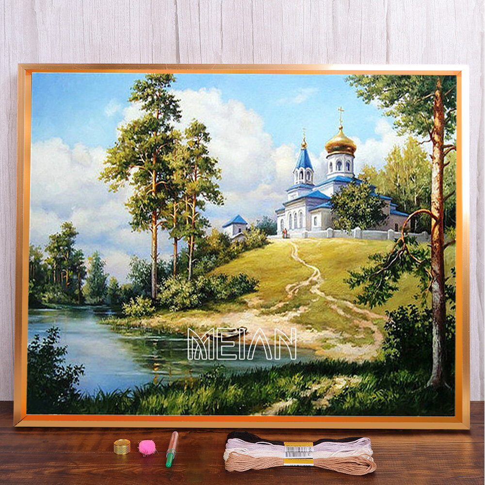 MEIAN Набор для вышивания,30x40CM,14CT, Церковь на склоне холма