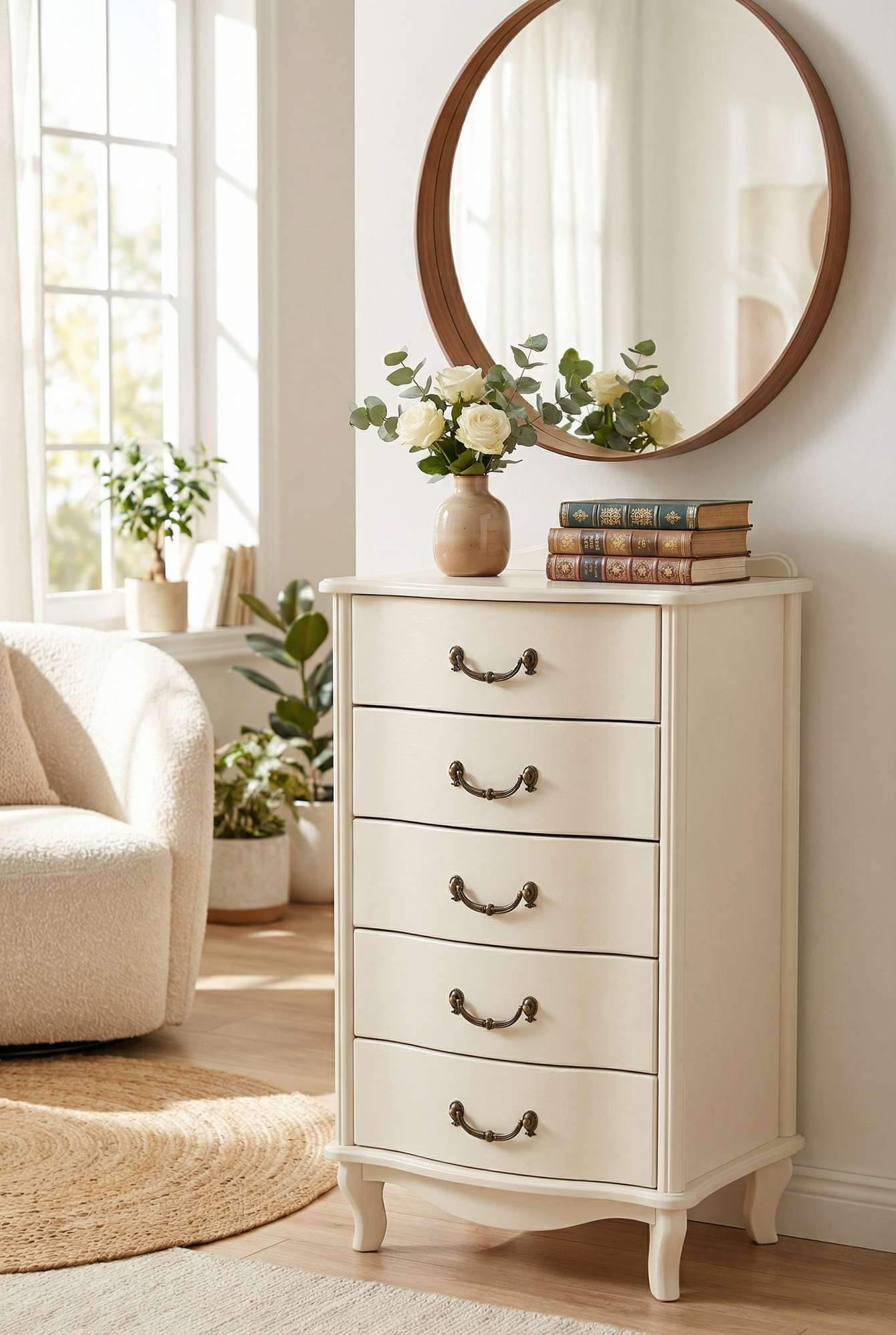 Комод Мебелик Джульетта узкий 5 ящиков в спальню, в прихожую, цвет дуб шампань Л