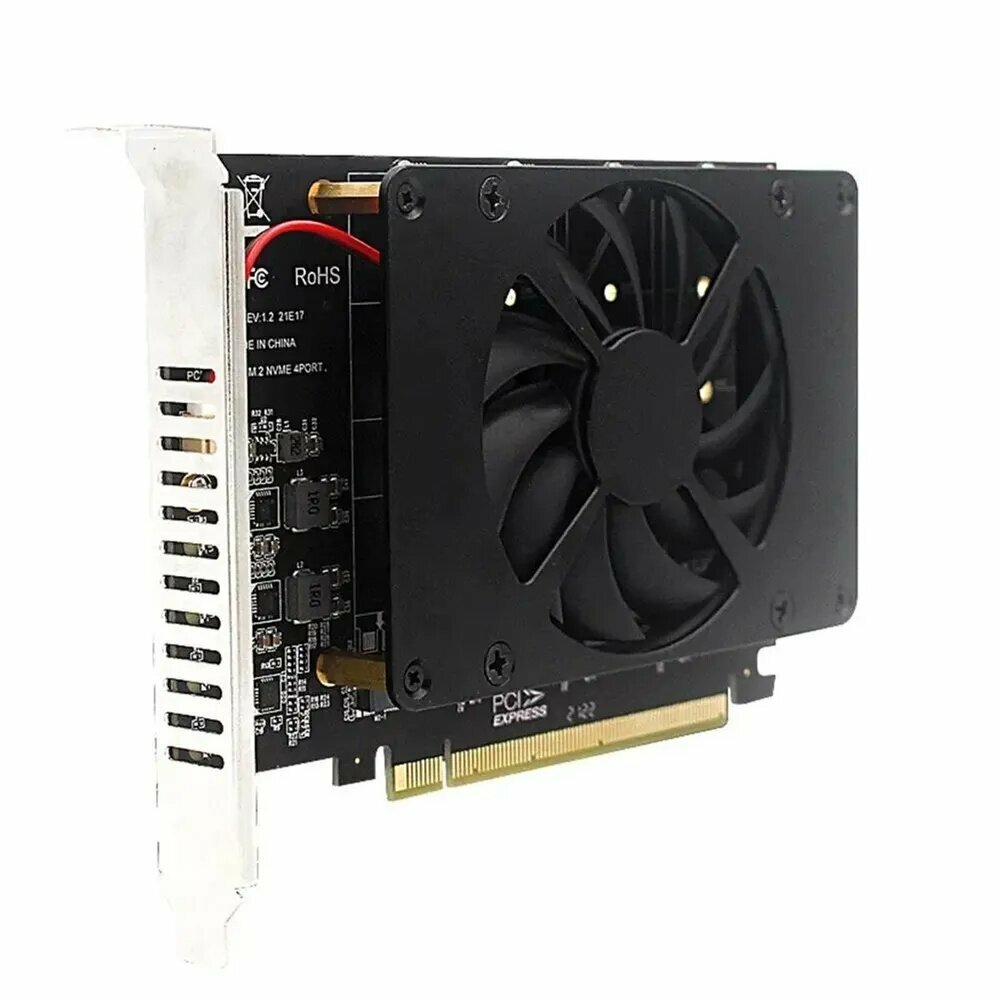 Коммутатор PCIe 4.0 x16 на 4 диска с портами M.2 и адаптером NVME PCI-E Splitter X 32 Гбит/с с радиатором