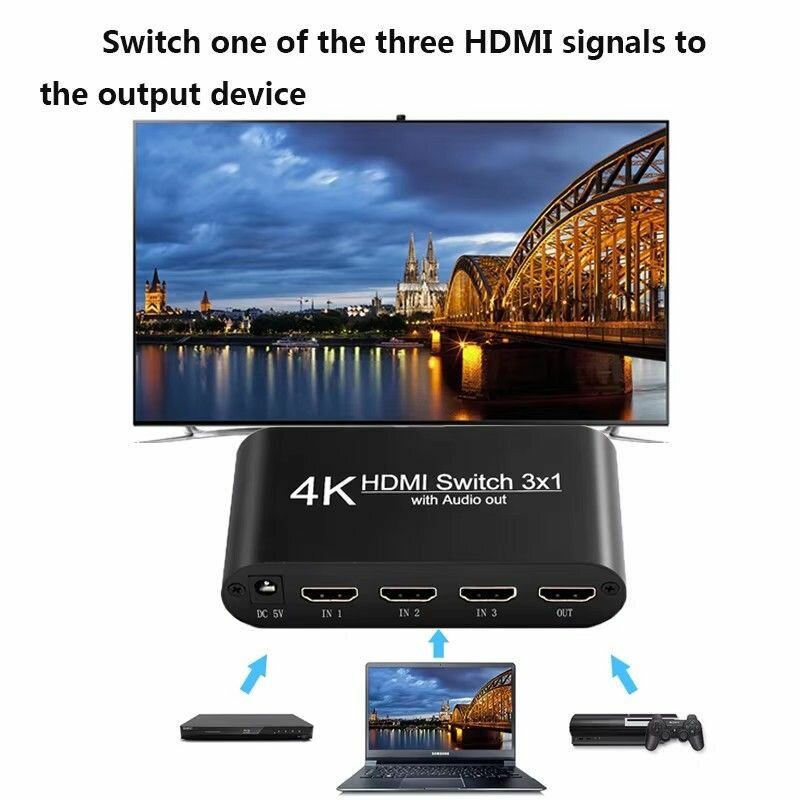 Переключатель HDMI с аудиоразветвителем 3 входа 1 выход Переключатель HDMI 3x1 для XBOX 360 PS4 Smart Android HDTV 4K Адаптер выхода 3 в 1