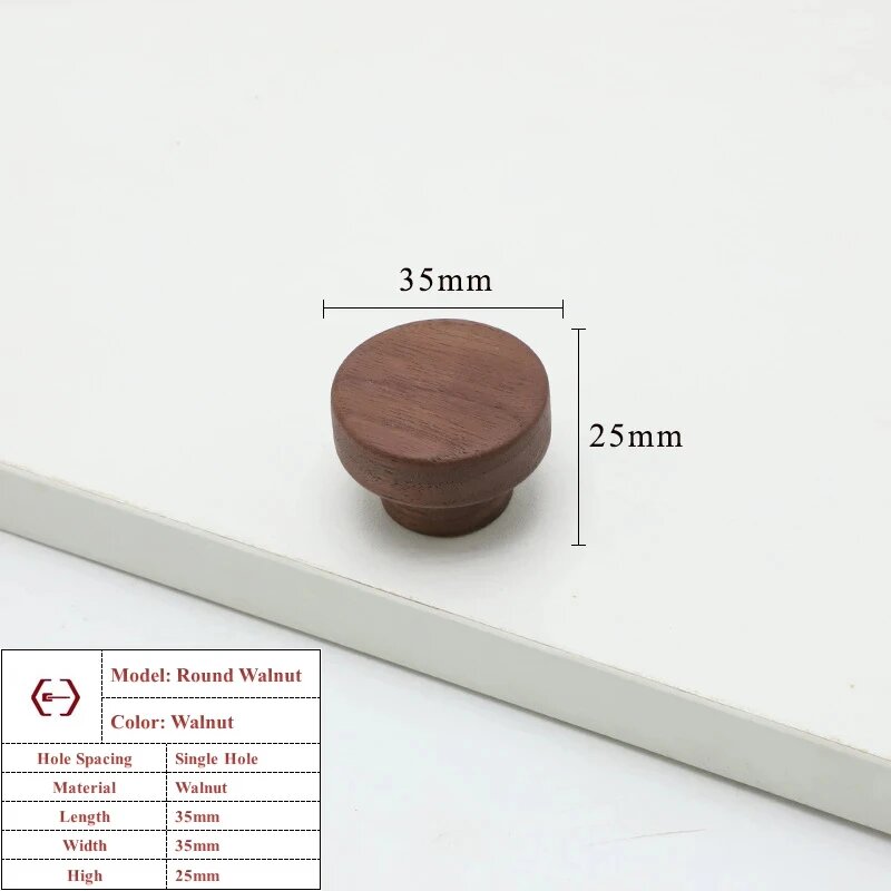 Ручка для шкафа LSTABAN деревянная Коричневый, Round Walnut 35mm