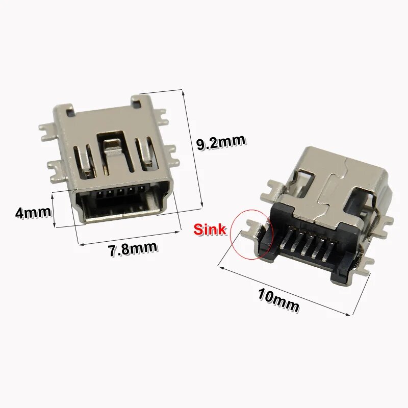 Разъём Mini USB Type B Sink 5 контактов, 20PCS