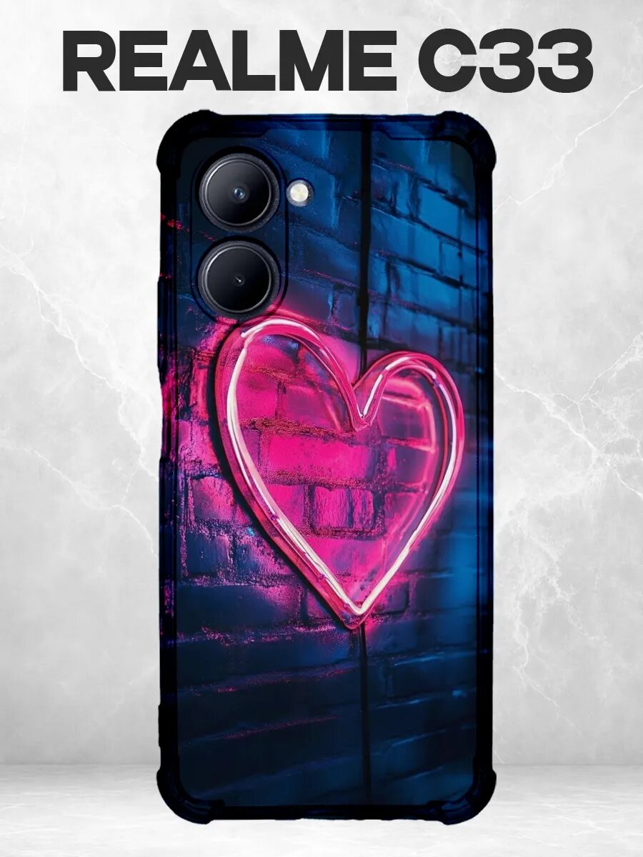 Чехол на Realme C33 неон сердце кирпич
