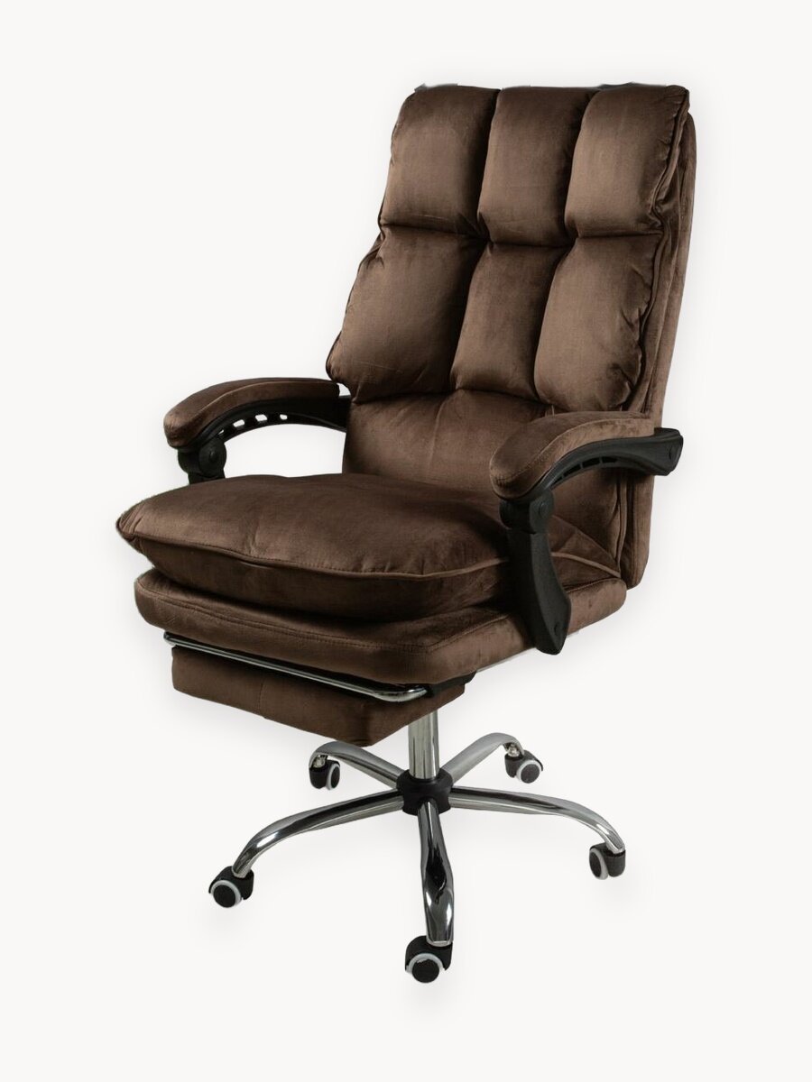 "Кресло для дома и работы" - мягкое компьютерное кресло с подставкой под ноги из велюра, цвет коричневый