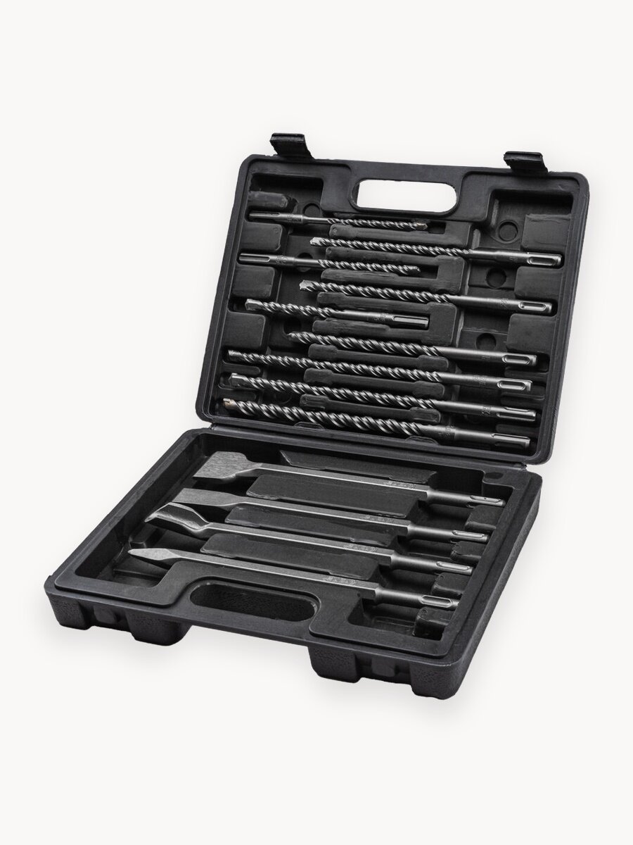 Набор буров и долот из высококачественной стали KRANZ с типом крепления SDS PLUS, 13 предметов в кейсе для хранения