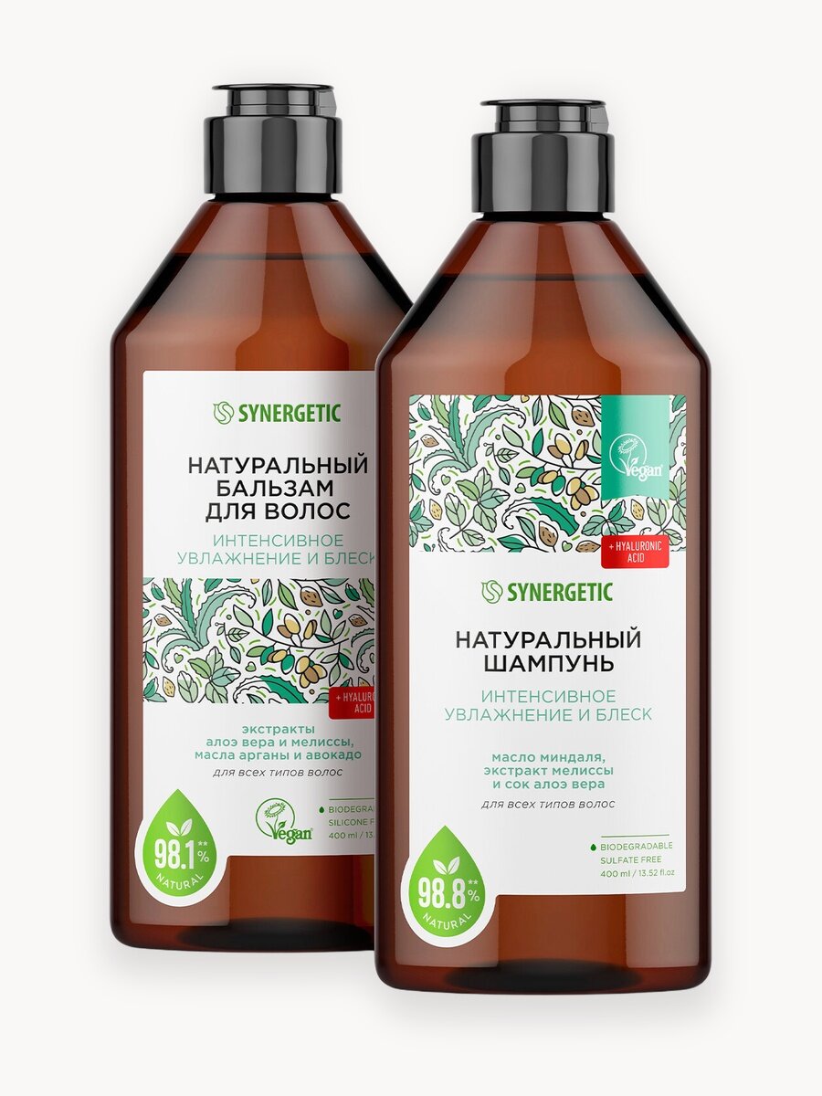 Подарочный набор SYNERGETIC "Интенсивное Увлажнение и Блеск", для всех типов волос, 400 мл