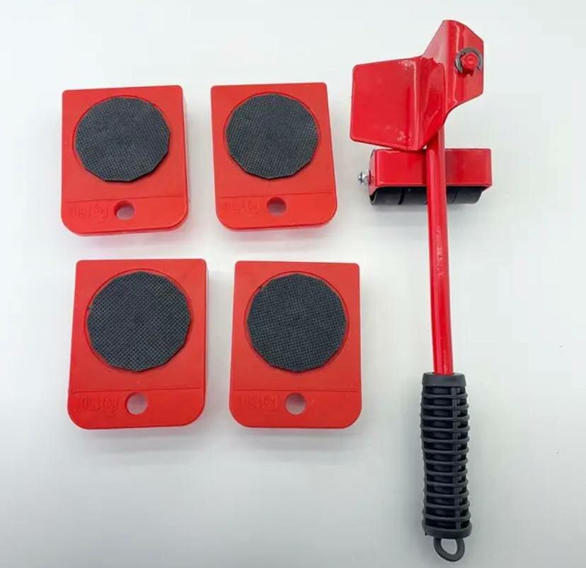 Набор инструментов для передвижения мебели, подъемник для транспортировки тяжелых вещей, движущийся 4-колесный роллер с колесной штангой, красного цвета