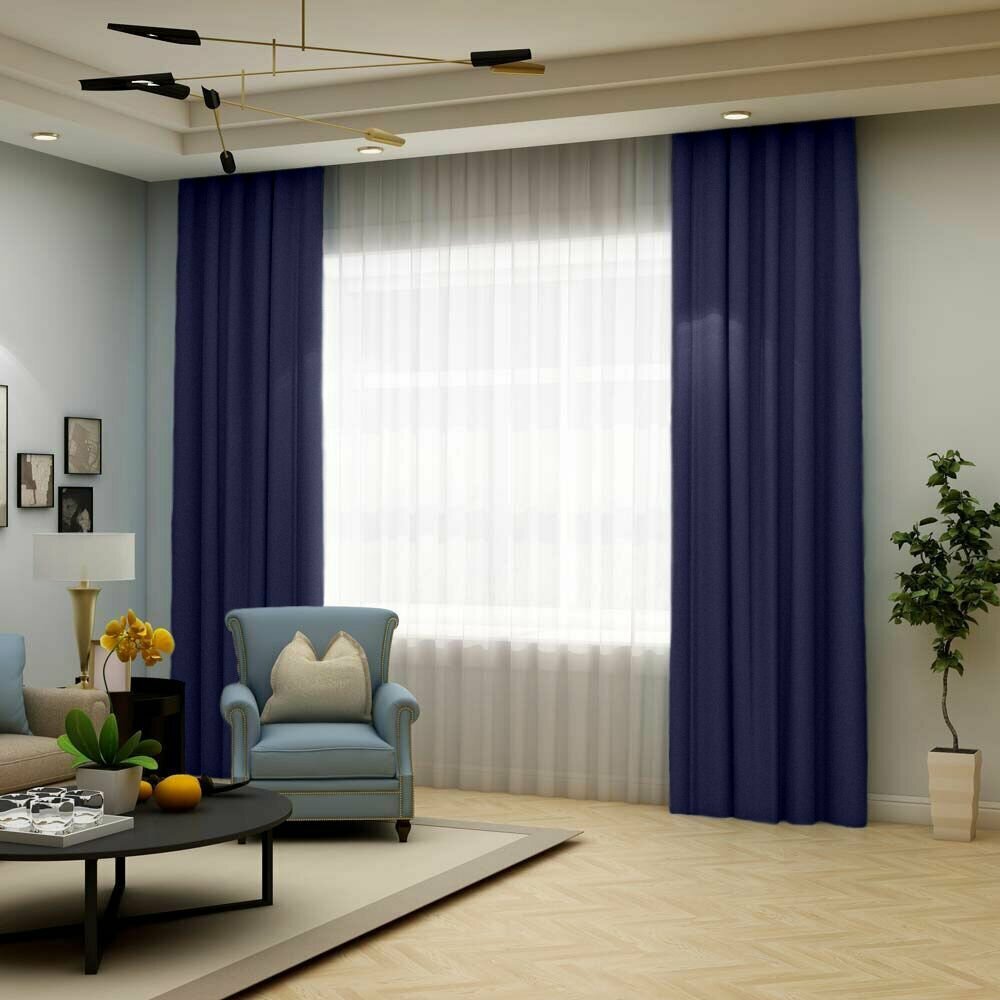 Шторы блэкаут - 2 шт. (шир. 150 см * выс. 260 см) синие Цена за 2 шторы на ленте под крючки БК-1