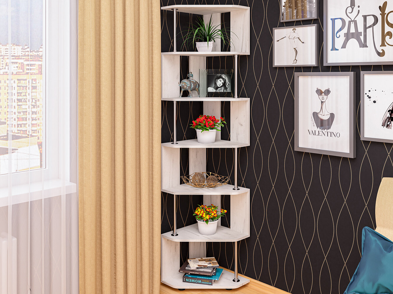 Стеллаж угловой МК"Пирамида СПУ-3, 6 полок, цвет крафт светлый, 200х45х45 см