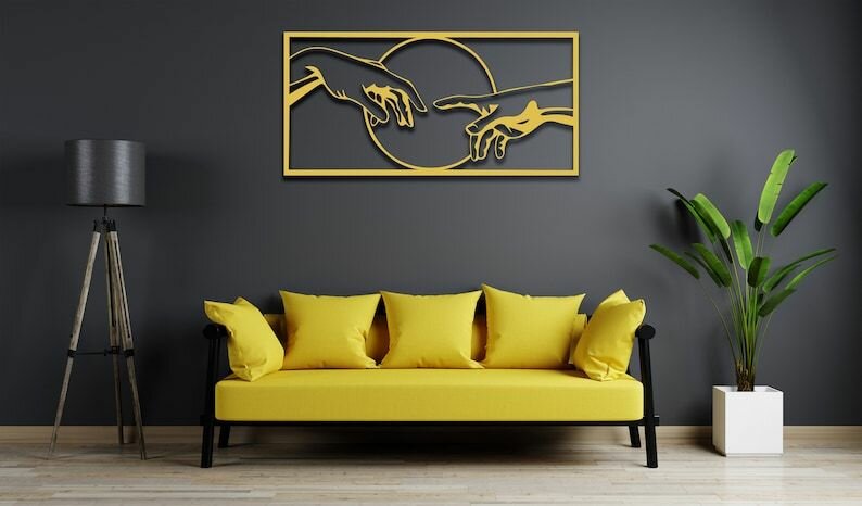 Декоративное металлическое панно, Сотворение Адама (матовое золото)