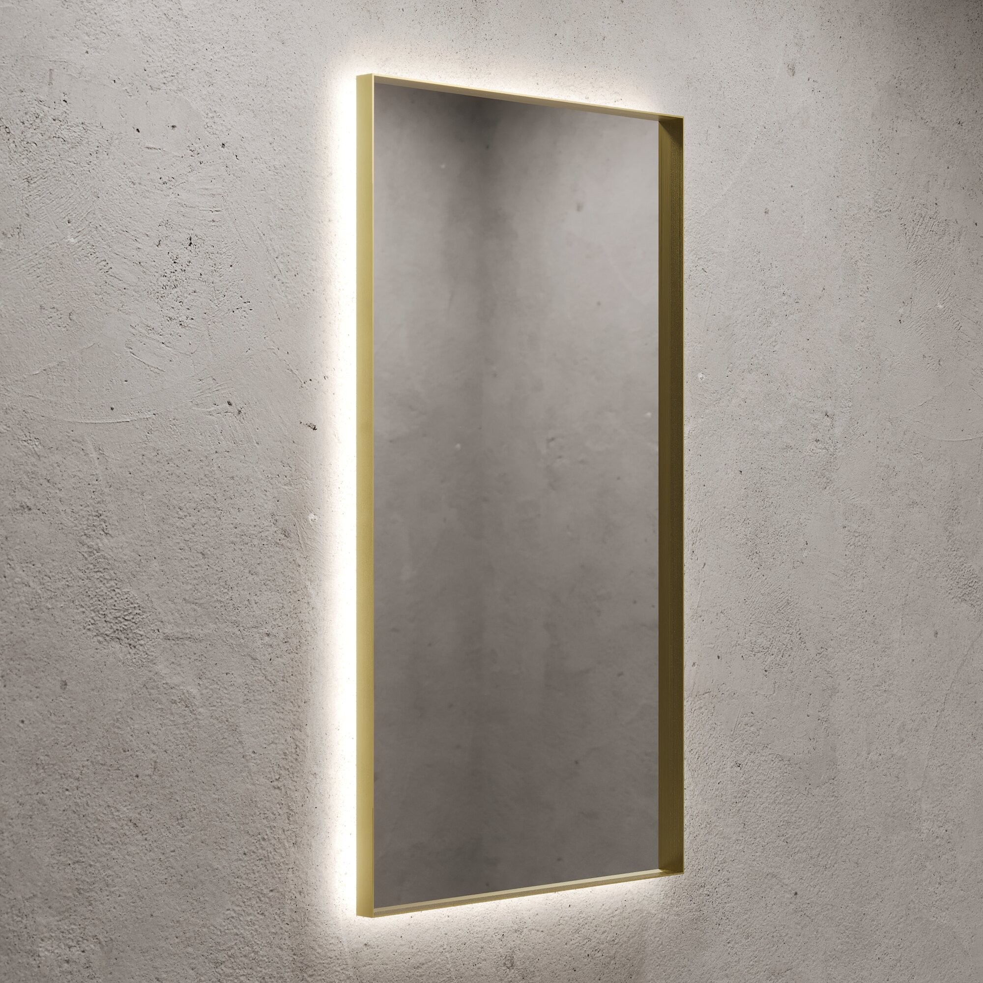 Зеркало с подсветкой настенное, контражурная подсветка, прямоугольное зеркало в раме под латунь 80х60 см, декор и интерьер, для ванной