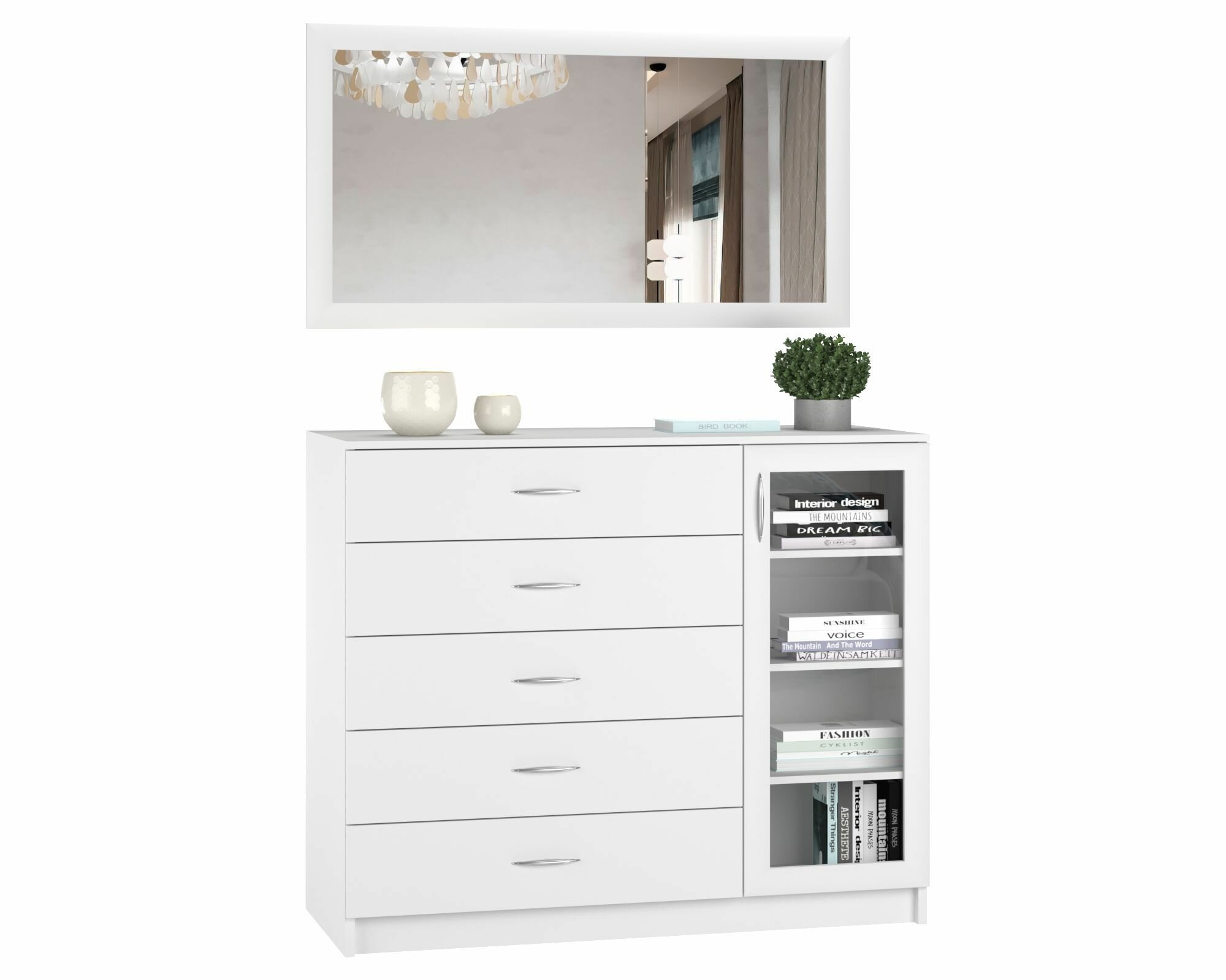 Комод "Фобос с зеркалом 3" 120х100х50, Белый