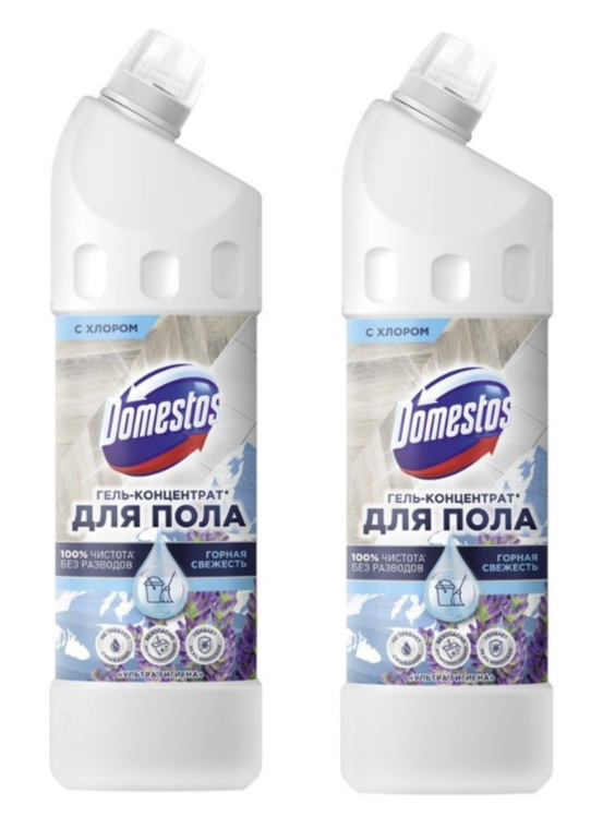 Средство чистящее Domestos Ультра Горная свежесть, гигиена гель-концентрат для пола, 1 л, 2 шт