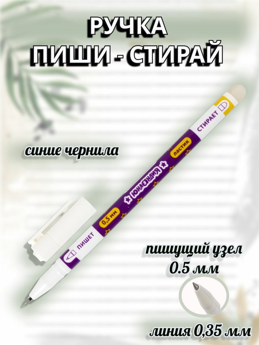 Ручка Юнландия "Пиши-стирай", гелевая, синие чернила, толщина линии письма 0.35 мм, 1 штука