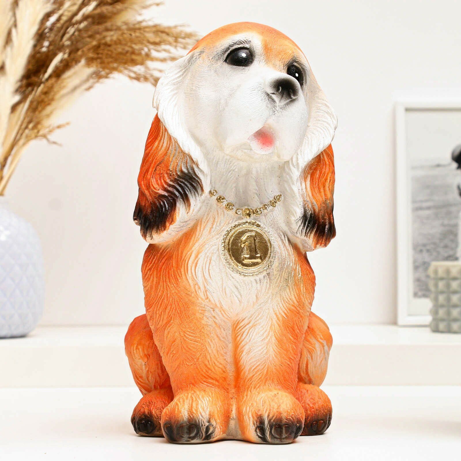 Копилка "Собака с медалью" рыжая, 24 см 10059134