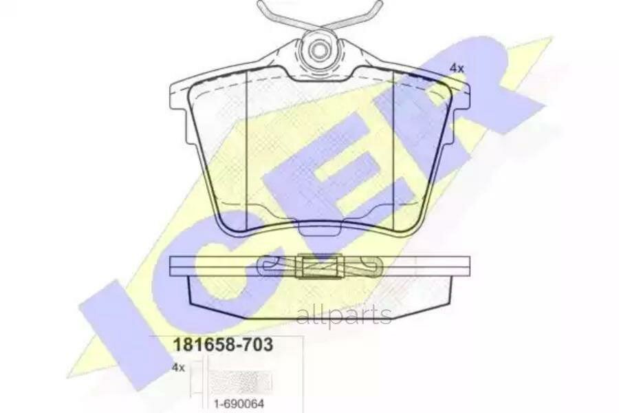 ICER 181658-703 Колодки торм. диск. задн. 407 2.0 HDi 135 FAP 2.0i 3.0i V6 1.6 HDi 110 FAP 1.8i