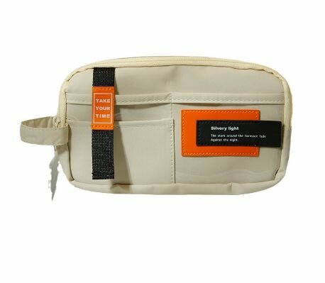 Пенал тканевый школьный Silvery light с ручкой бежевый