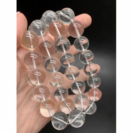 Каменные бусины, Горный Хрусталь, шарик гладкий, 15,5-16 мм, длина нити 19 см, около 12 бусин