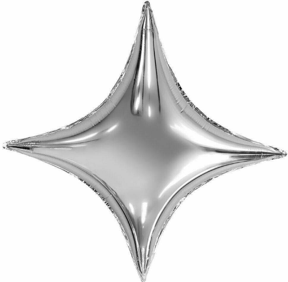 Шар (37'/94 см) Звезда, 4х-конечная, Сириус, Серебро, 1 шт. в упак.