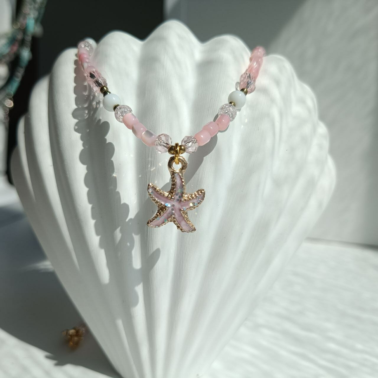 Колье, кварц, перламутр, агат синтетический, гематит